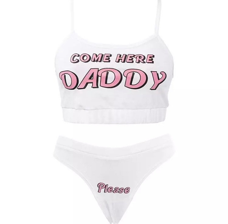 Come Here Daddy Sexy Slogan Vest And Panties Size M Etsy