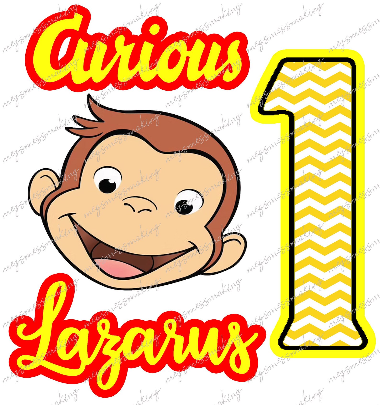 Birthday Shirts- Curious George- First 1st Bday- Digital Image Instant ...