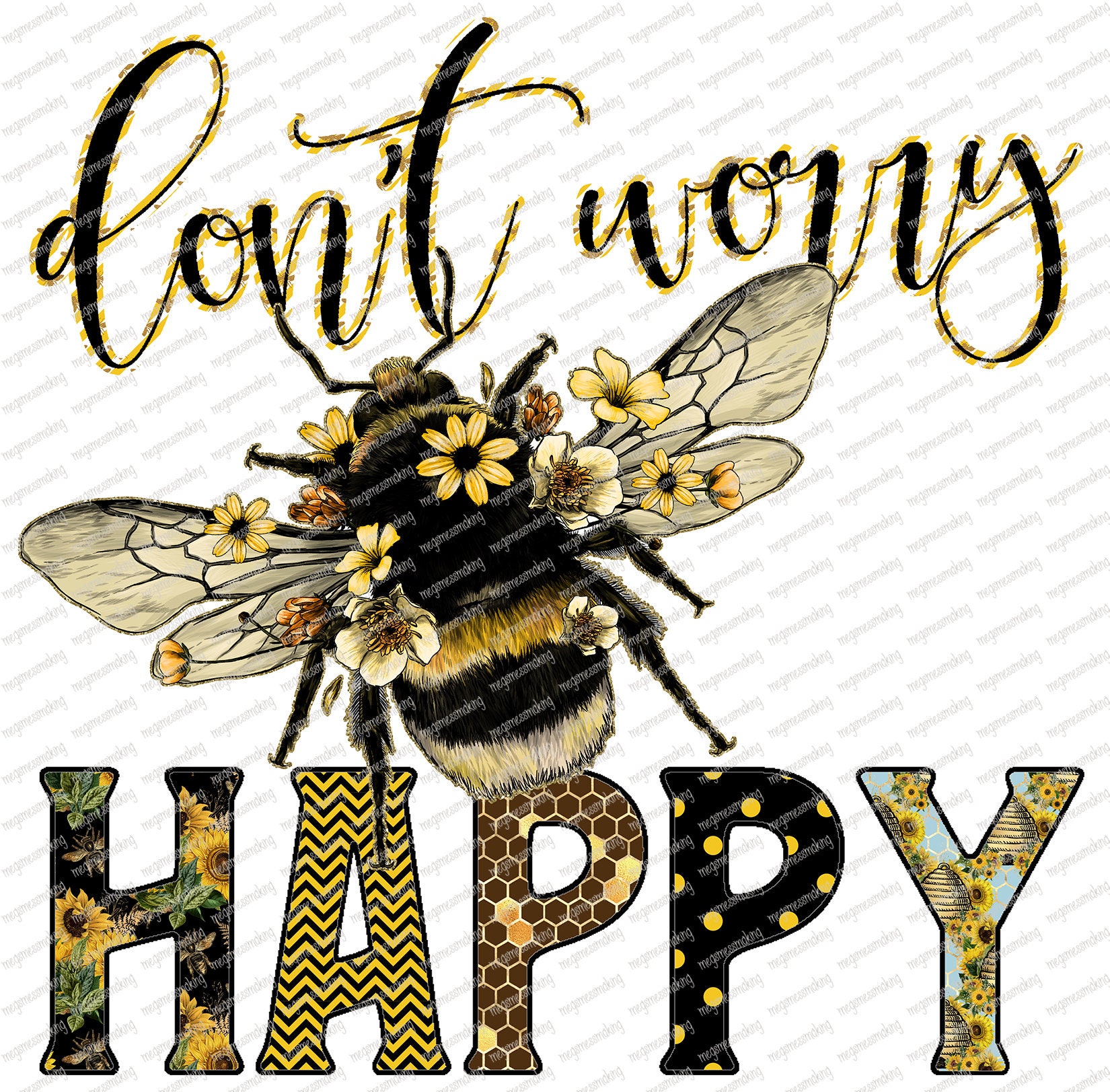 Don't Worry Bee Happy Bumblebee/insect Digital Image Instant Download ...