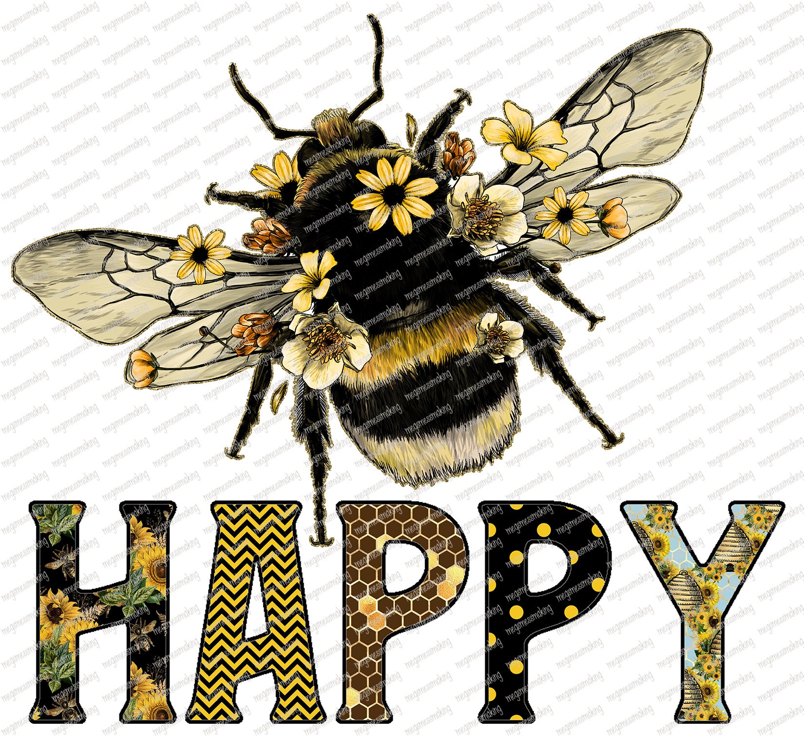 Bee Happy- Bumblebee/insect- Digital Image Instant Download, PNG ...