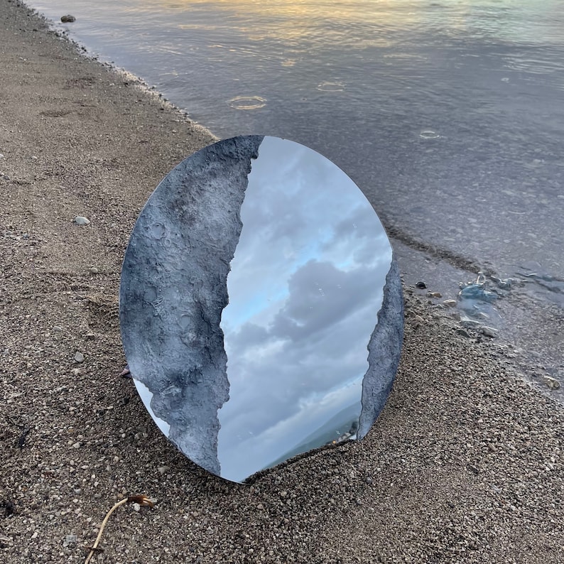 Contemporary Dark Lunar Moon Mirror With Detailed Moon Texture, Hand ...