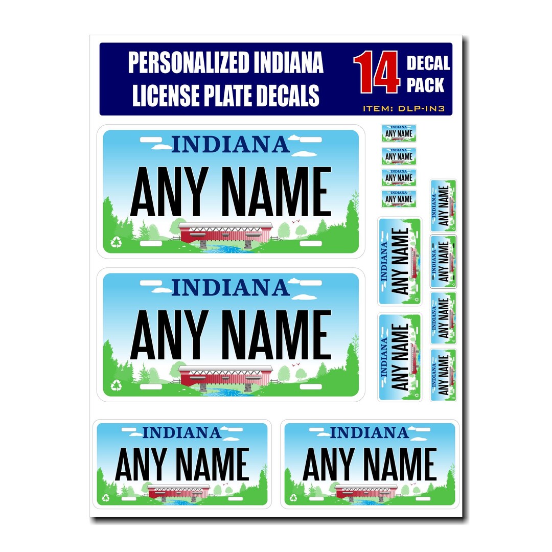 Personalized Indiana License Plate Decals - Stickers Version 3 ( Sheet ...
