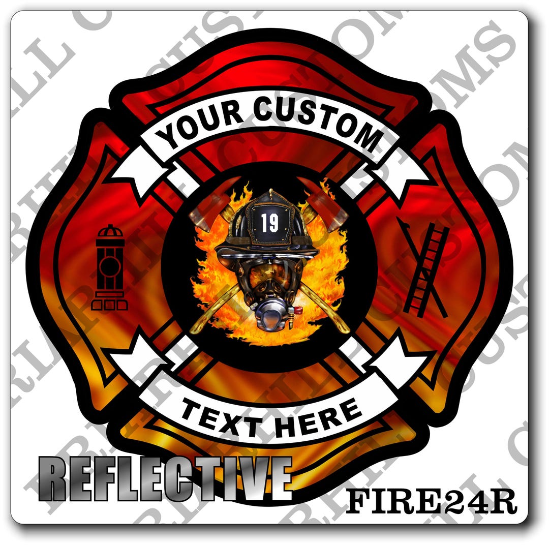 Custom Reflective Fire Department Flames Helmet & Axes Maltese Decal ...