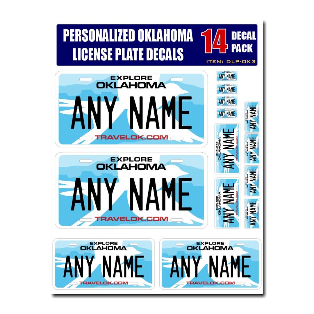 Personalized Oklahoma License Plate Decals - Stickers Version ( Sheet ...