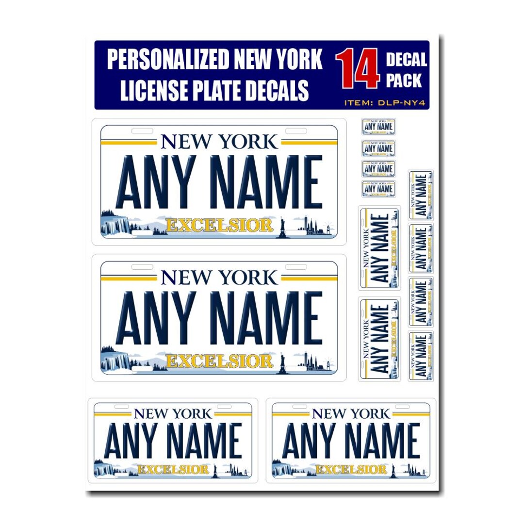 Personalized New York License Plate Decals - Stickers Version 4 ( Sheet ...