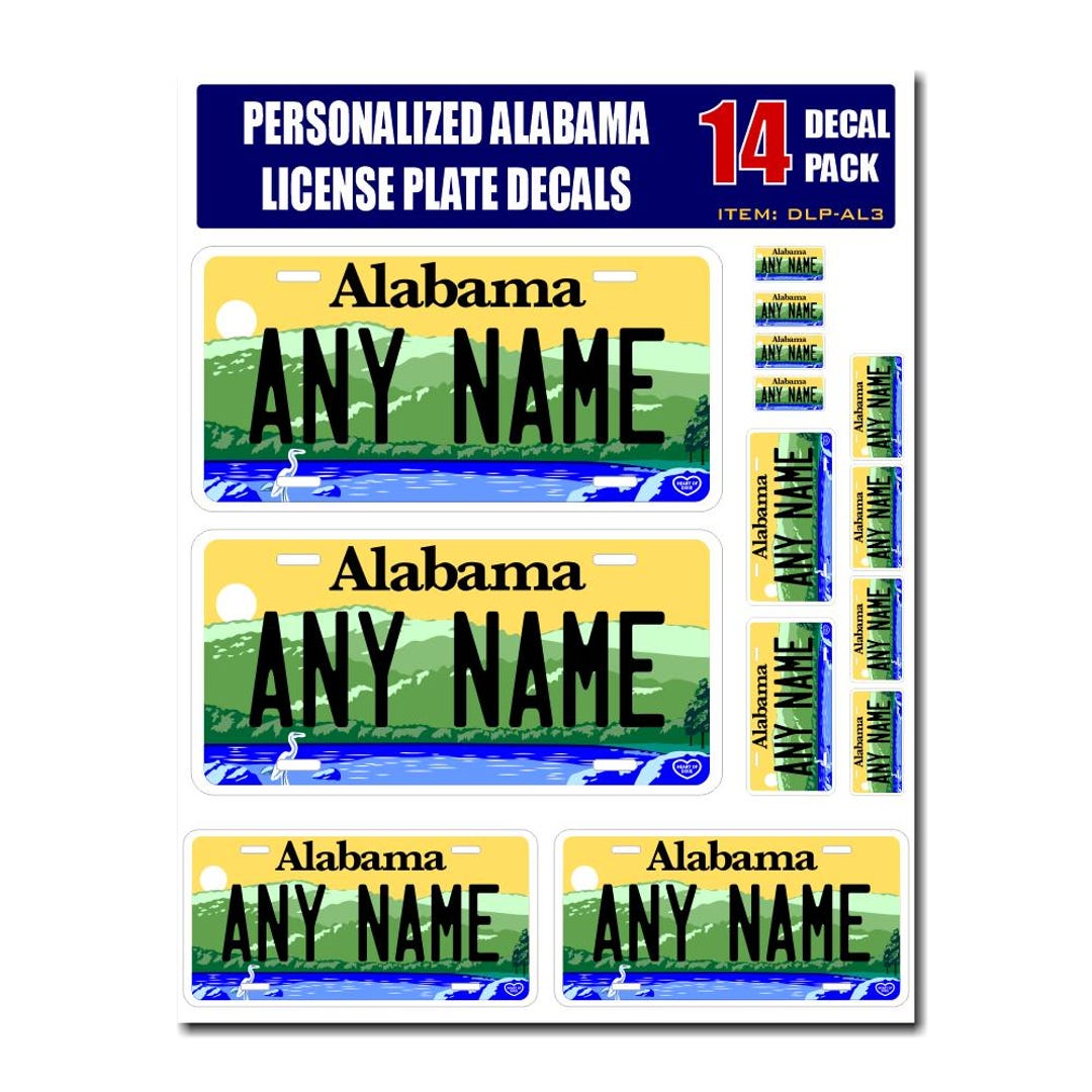 Personalized Alabama License Plate Decals - Stickers Version 3 ( Sheet ...