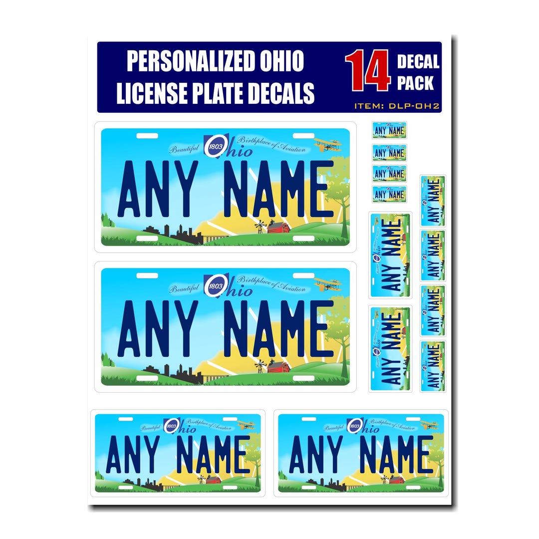 Personalized Ohio License Plate Decals - Stickers Version 2 ( Sheet of ...