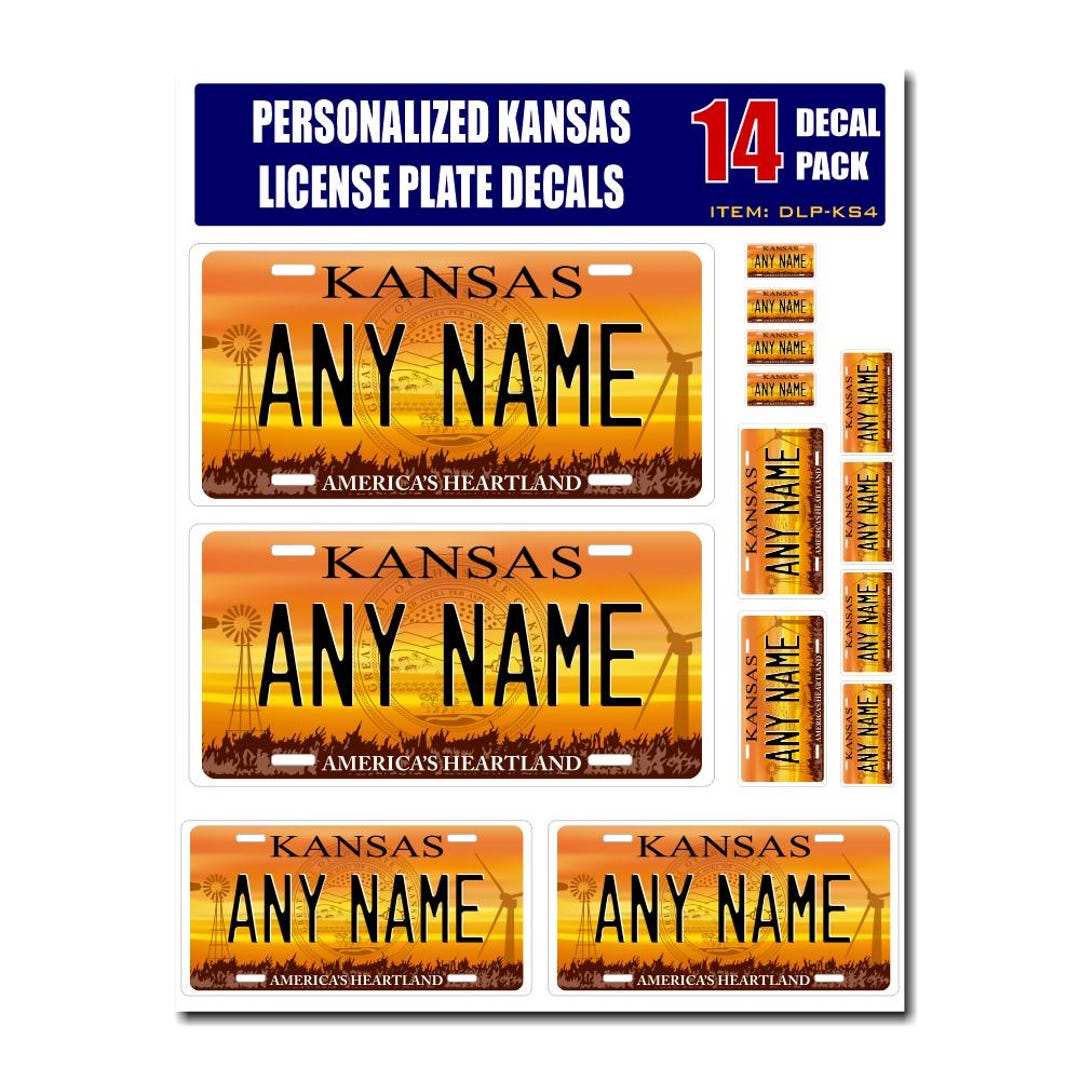 Personalized Kansas License Plate Decals - Stickers Version 4 ( Sheet ...