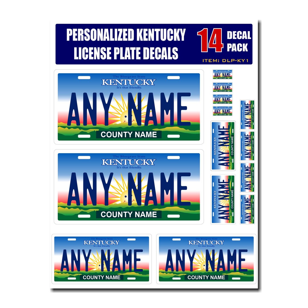 Personalized Kentucky License Plate Decals - Stickers Version 1 ( Sheet ...