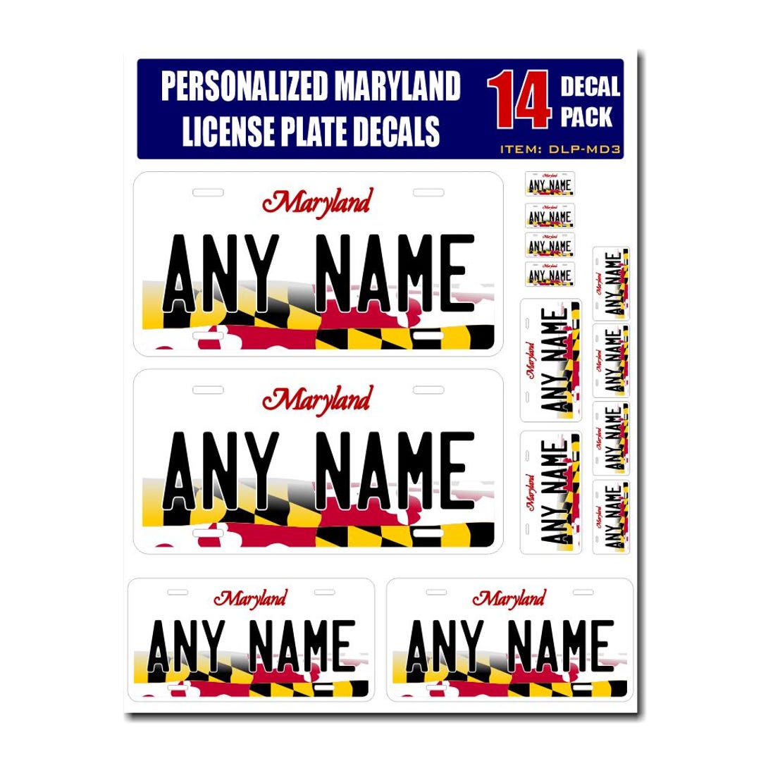 Personalized Maryland License Plate Decals - Stickers Version 3 ( Sheet ...