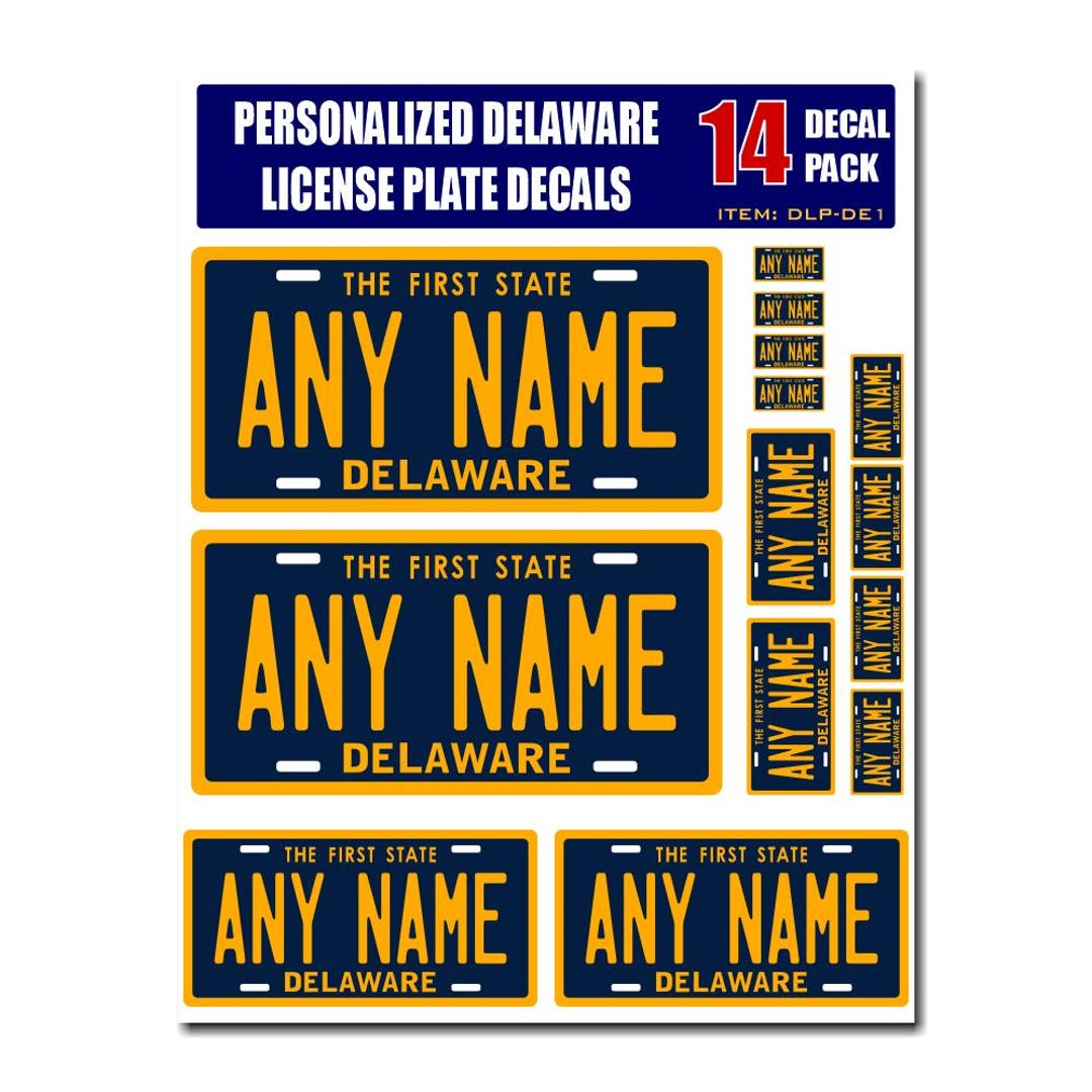 Personalized Delaware License Plate Decals - Stickers Version 1 ( Sheet ...