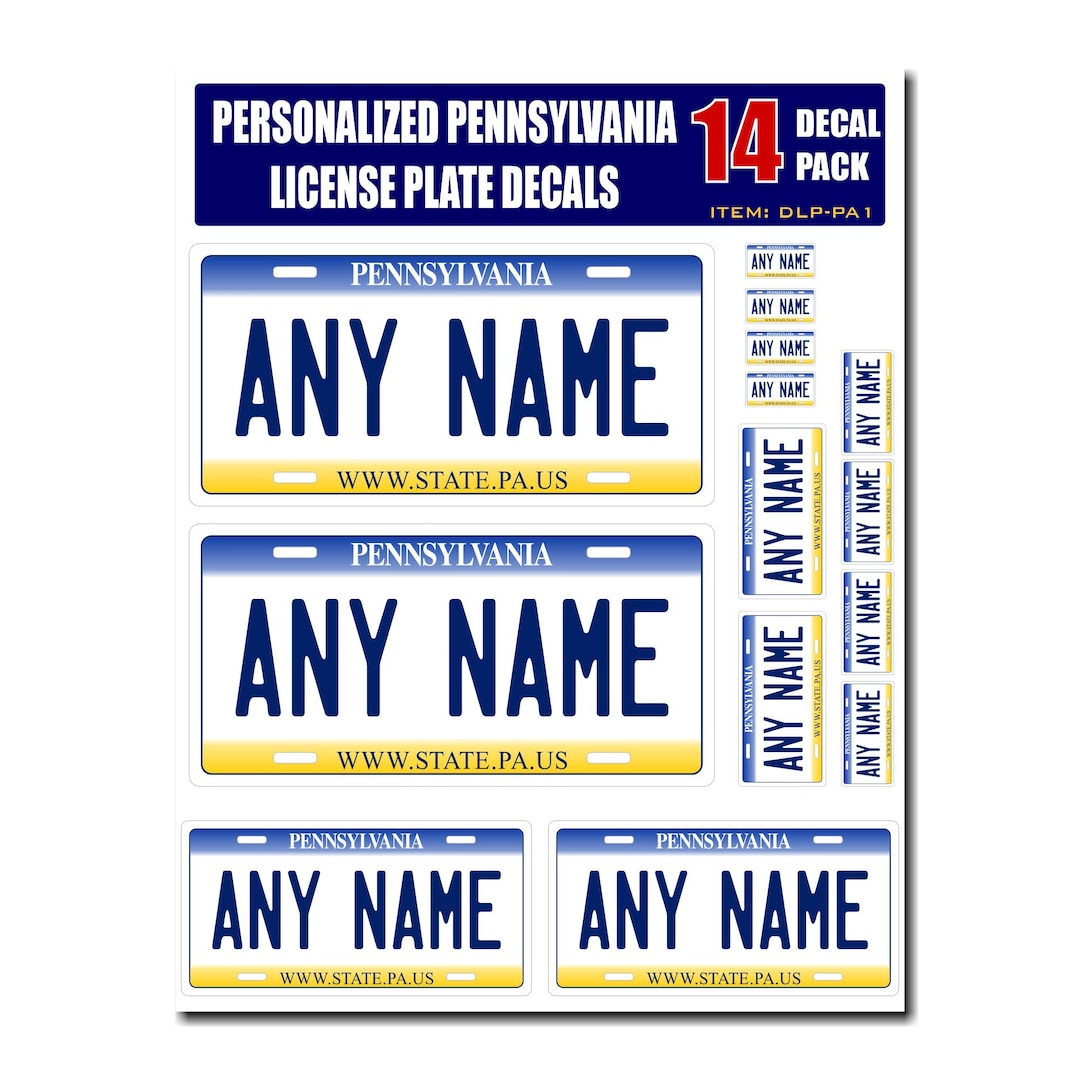 Personalized Pennsylvania License Plate Decals - Stickers Version 1 ...