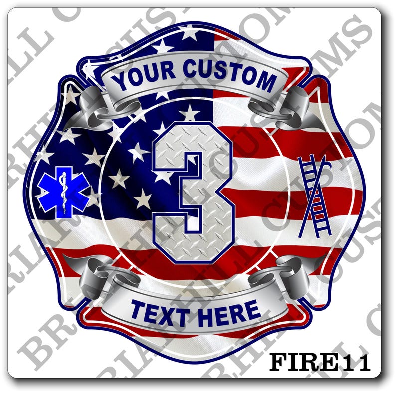 Custom Fire Department American Flag Diamond Plate Maltese Decal ...