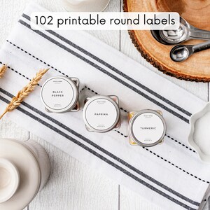 Spices and Herbs Round White Labels Template, DIY Kitchen Organization ...