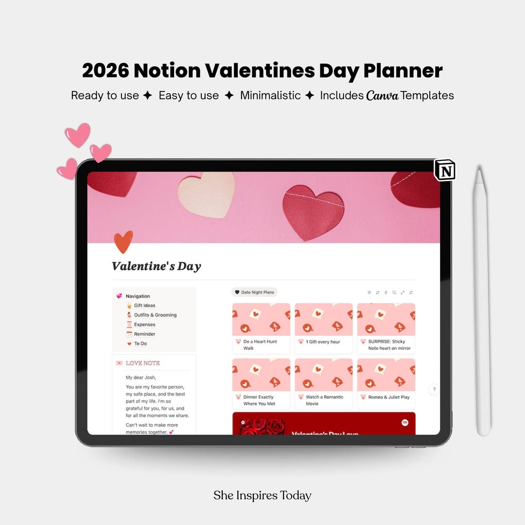 2026 Notion Valentine’s Day Planner | Romantic Digital Planner | Date ...