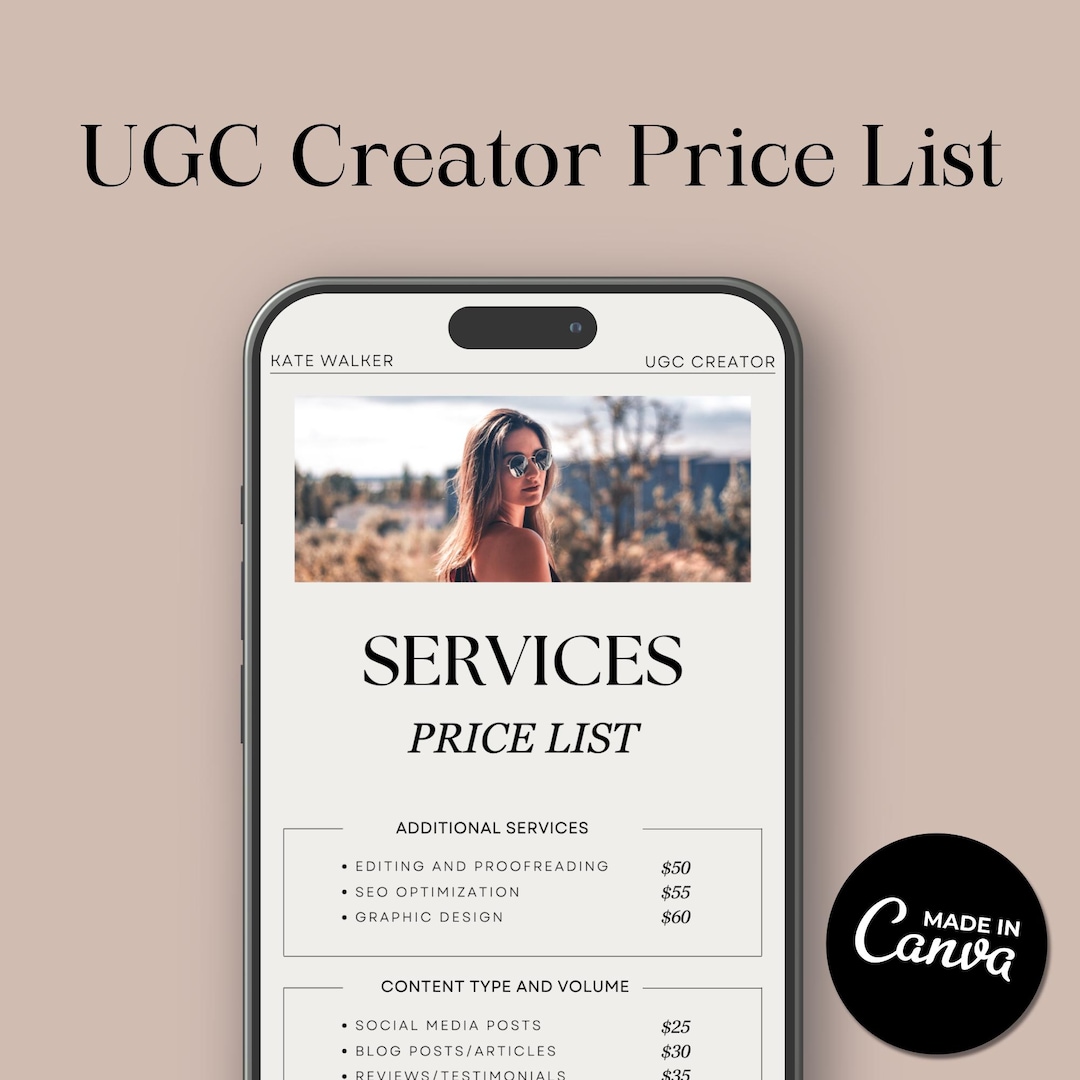 Professional UGC Creator Price List, UGC Price List, UGC Template, User ...