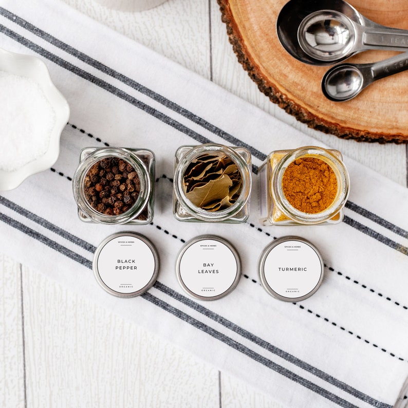 Spices and Herbs Round White Labels Template, DIY Kitchen Organization ...
