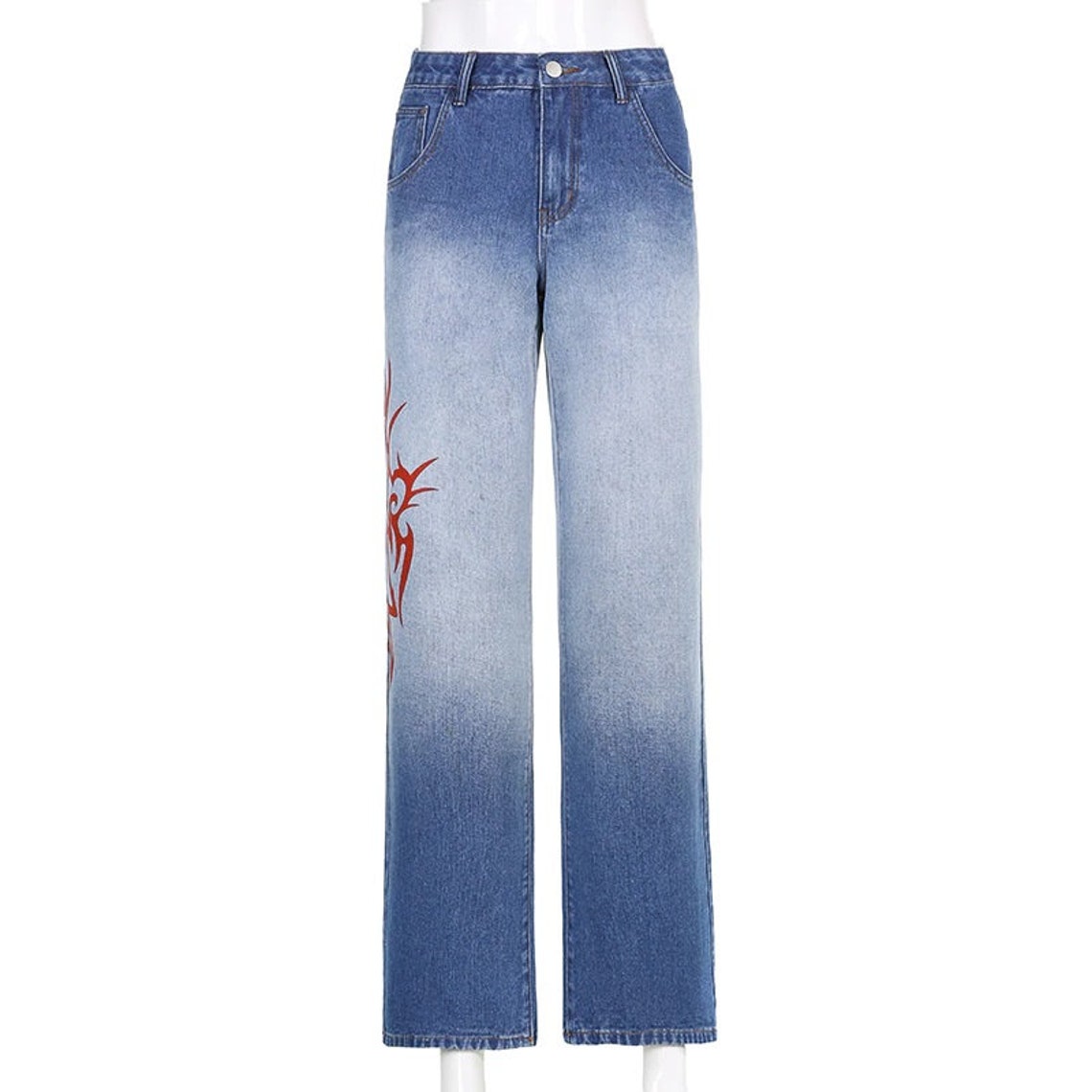 Y2k Gradient High Waisted Sexy Casual Straight Denim Etsy
