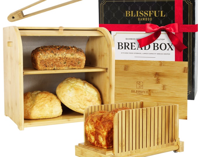 Bread Box Roll Top Amish Handcrafted Storage Solid Oak TWO-TONED Bin ...