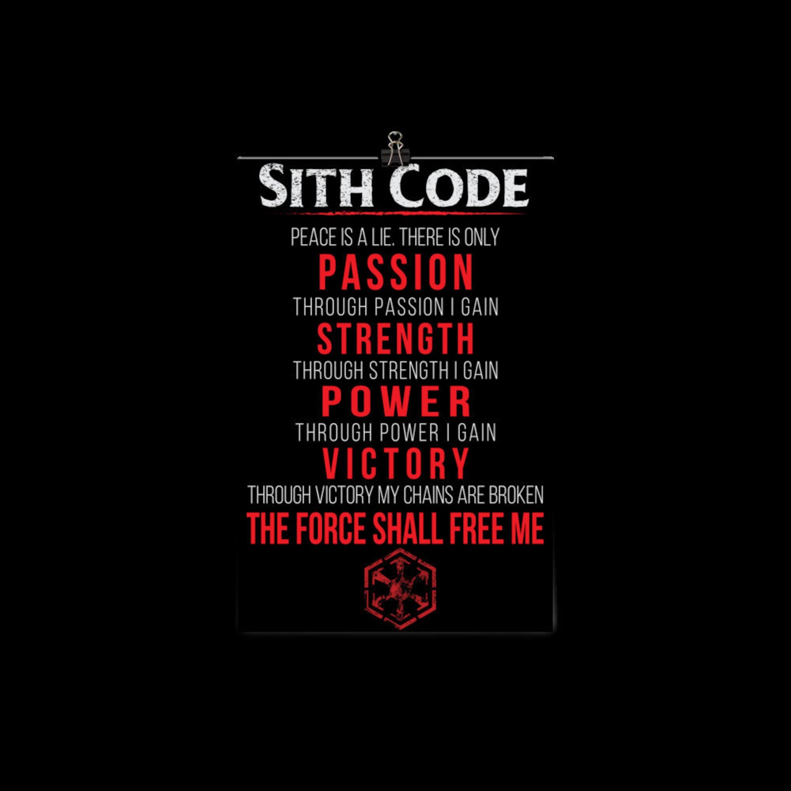 Star Wars Sith Code Poster Star Wars Sith Sith Code | Etsy