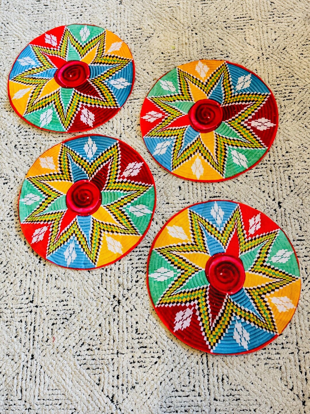 Habesha Sefet/sefed Round Linen Mats Bright Color pack of 4 - Etsy