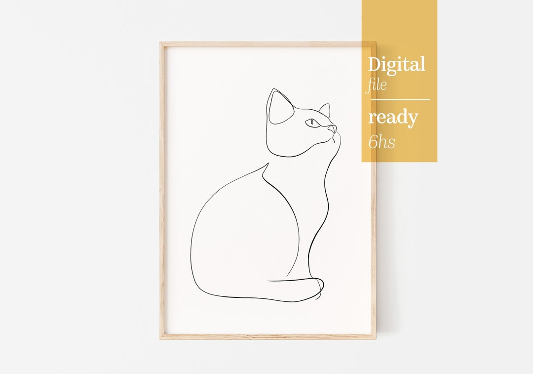 Cat Line Art, Cat Lover Gift, Custom Cat Portrait, Pet Line Art, Art ...