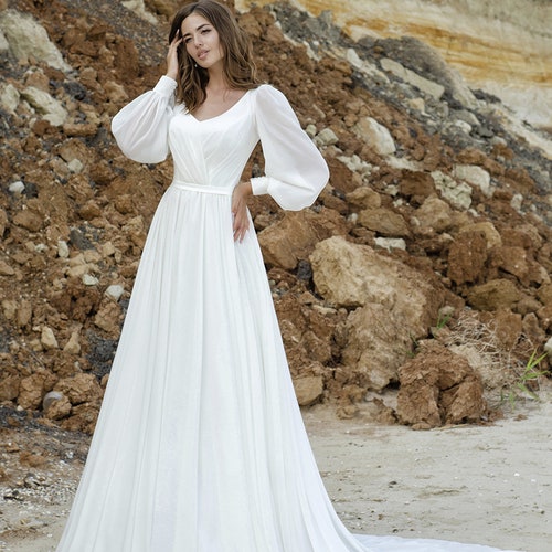 Simple Wedding Dress A-line Wedding Dress Long Sleeve Dress - Etsy