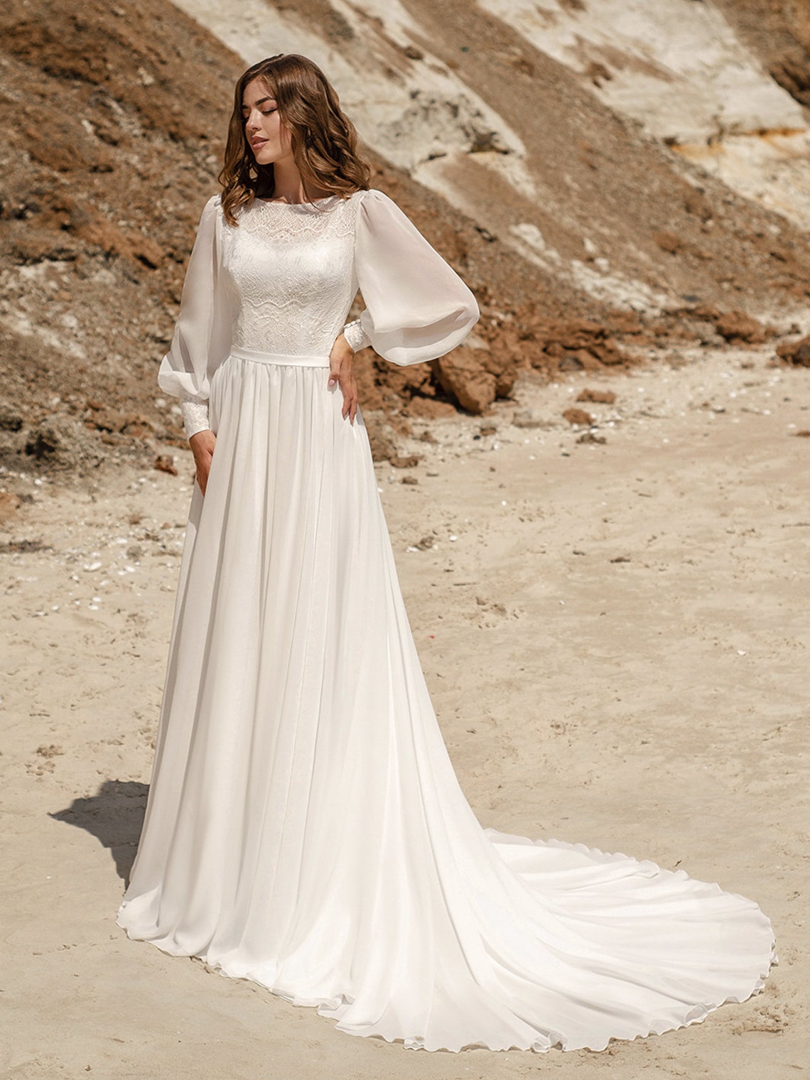 Modest Wedding Dresssatin Simple Wedding Dresslong Sleeve - Etsy UK