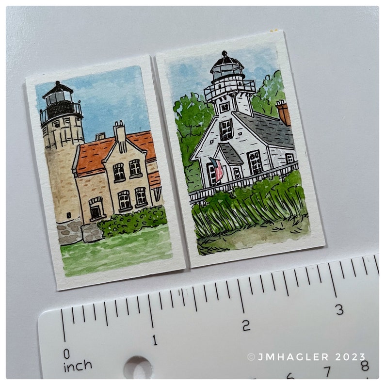 Hand-painted Miniature Lighthouses Lake Michigan Lighthouse Art ...