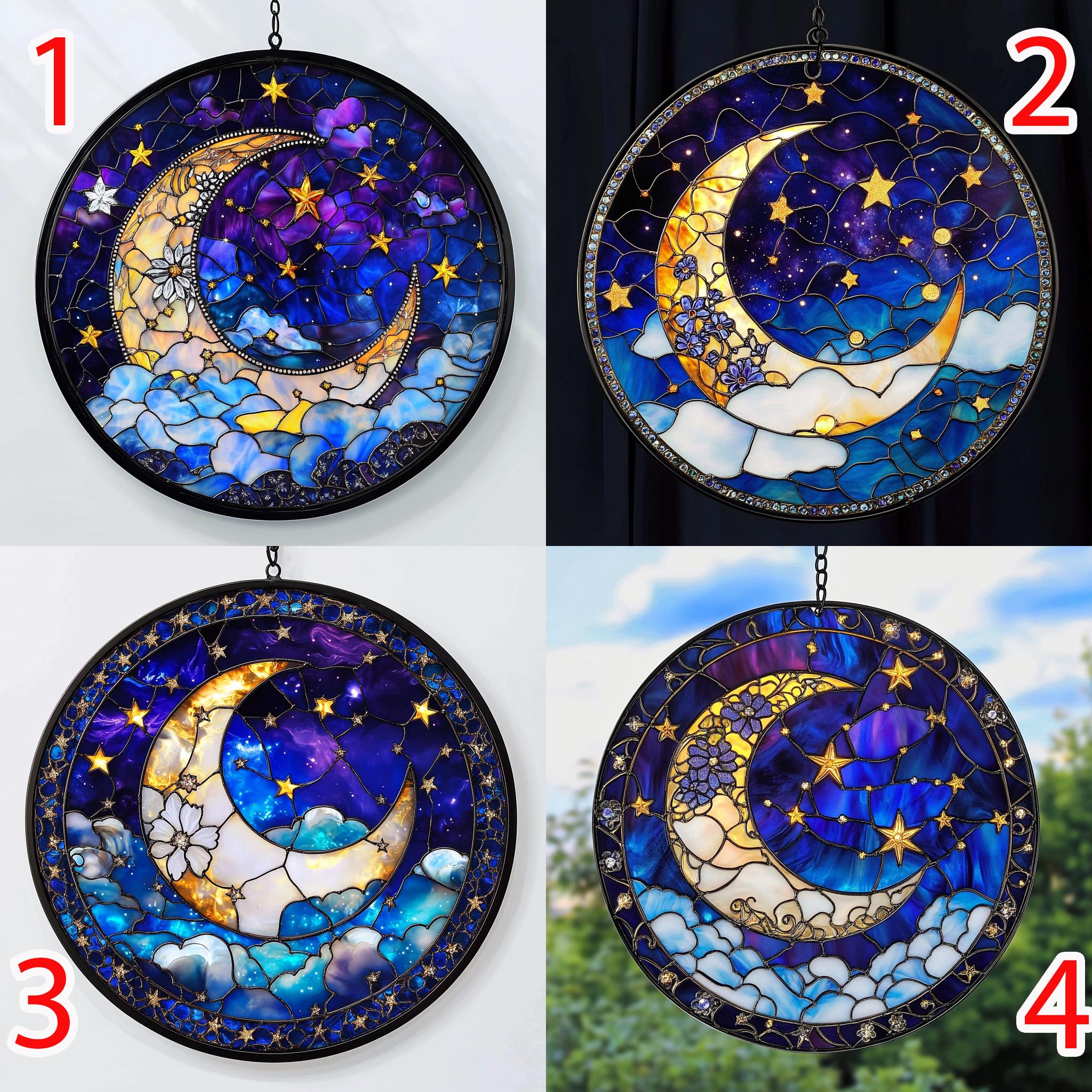Moon and Star Stained Glass Suncatcher: Celestial Window Ornament - Etsy