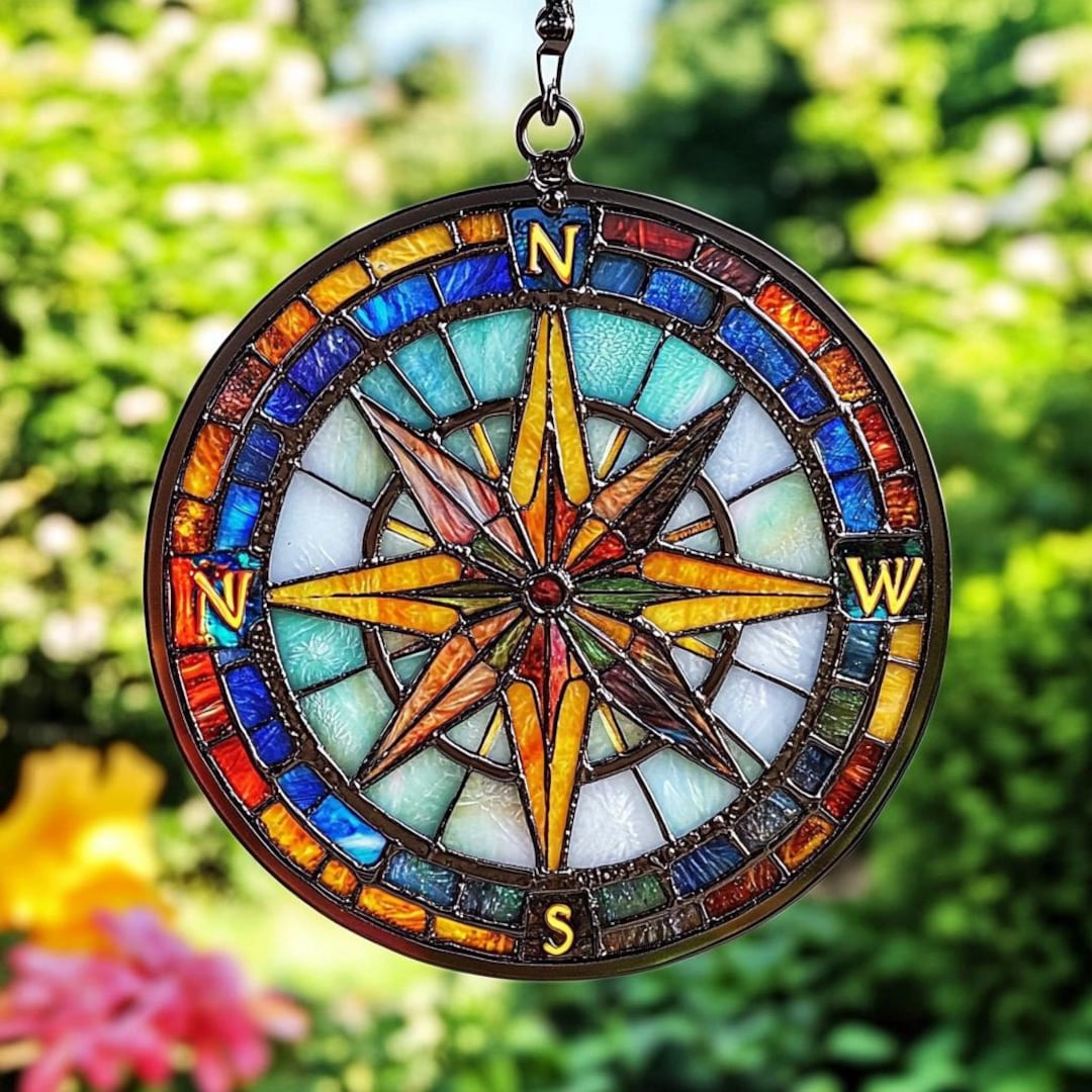Stained Glass Compass Rose Suncatcher: Nautical Window Ornament - Etsy