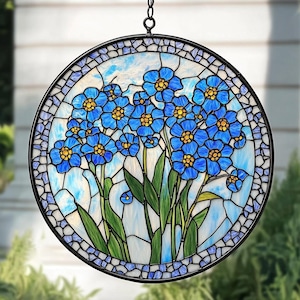 Forget-me-not Stained Glass Suncatcher: Handmade Floral Window Decor - Etsy