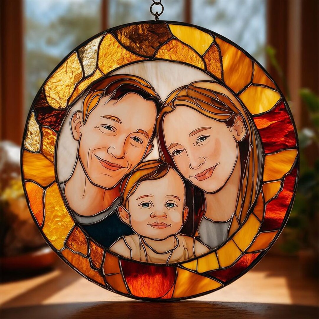 Personalized Family Portrait Suncatcher, Custom Stained Glass Window ...