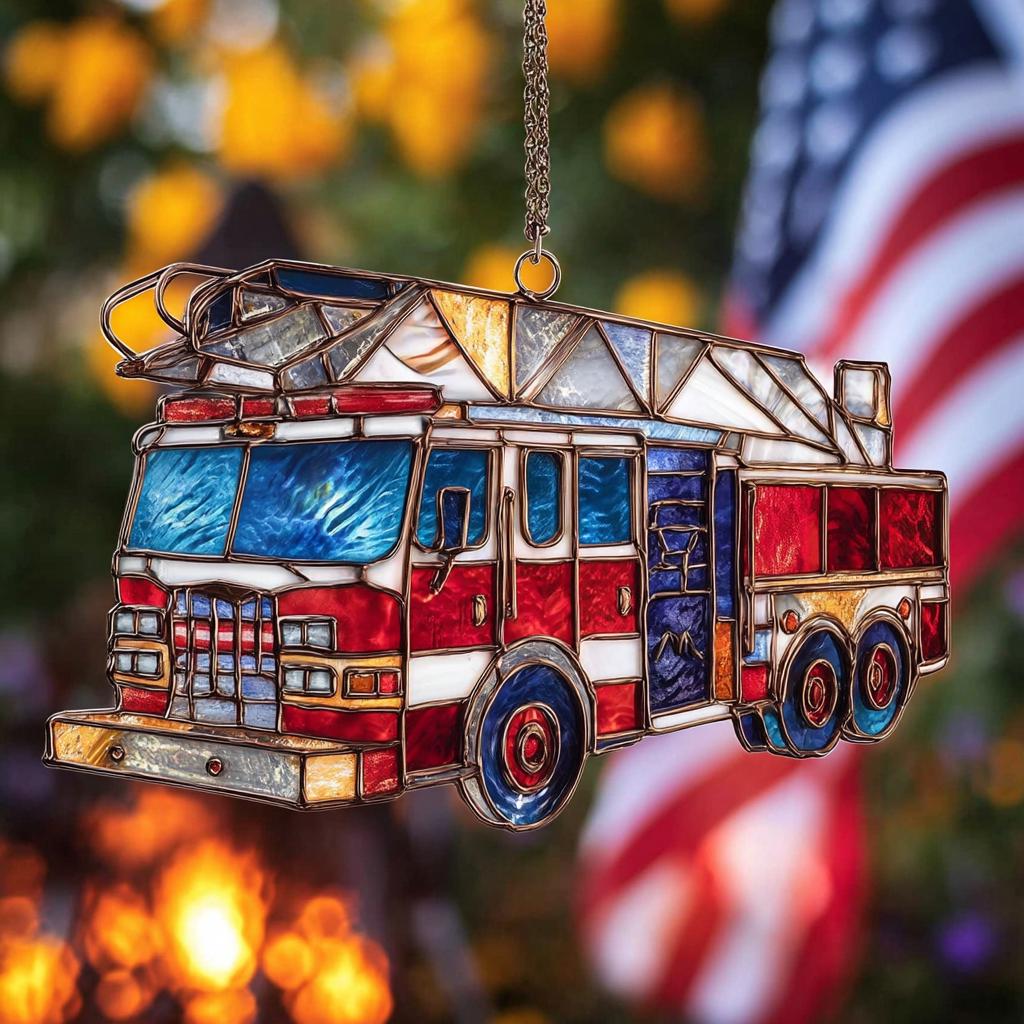 Fire Truck Suncatcher: Faux Stained Glass Acrylic Window Decor - Etsy