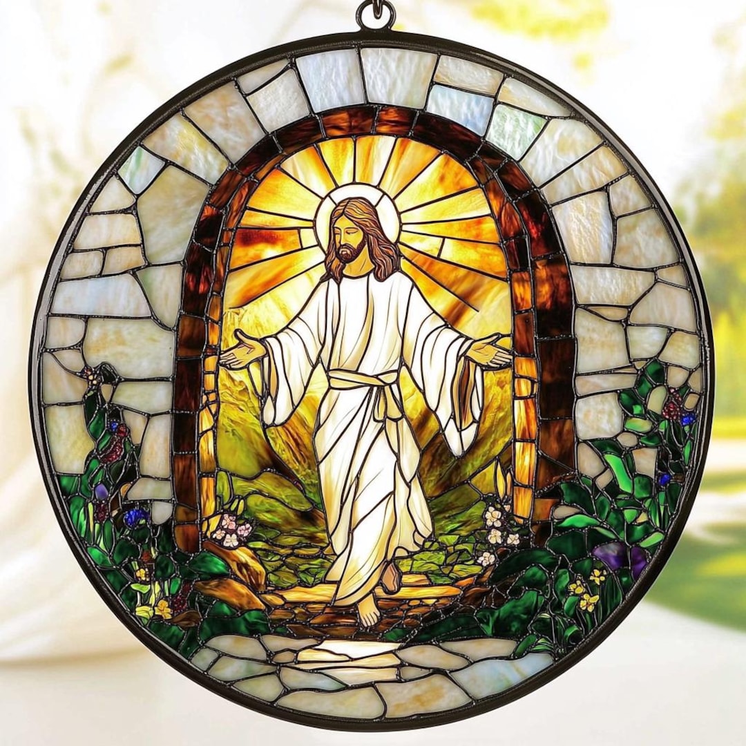 Jesus Resurrection Suncatcher: Easter Stained Glass Window Hanging - Etsy