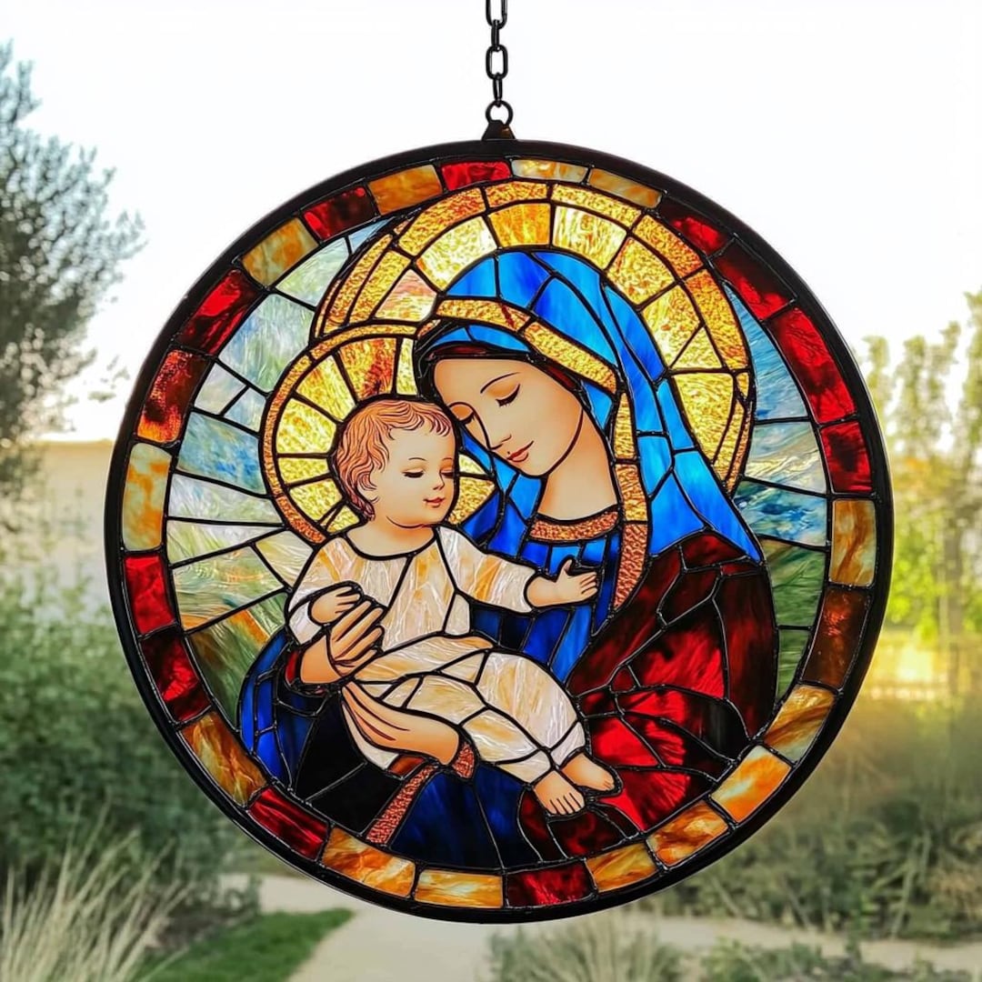Virgin Mary Stained Glass Style Wall and Window Decoration, Suncatcher ...