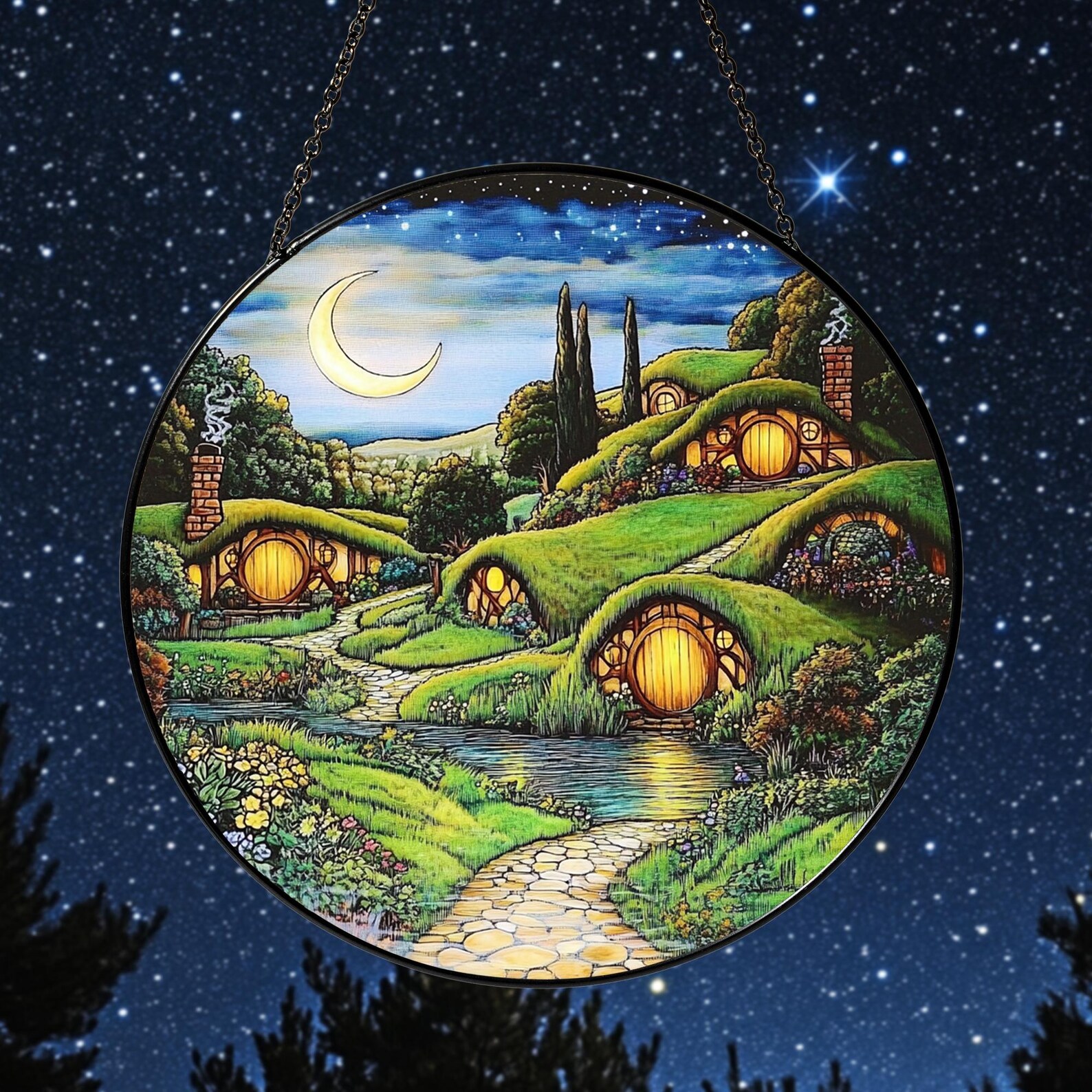 The Shire Hobbit Acrylic Suncatcher Ornament, Stained Glass Movie 2D ...