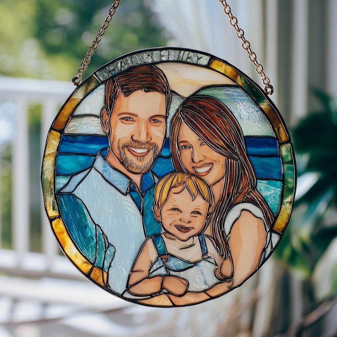 Custom Family Portrait Suncatcher: Personalized Stained Glass Style ...