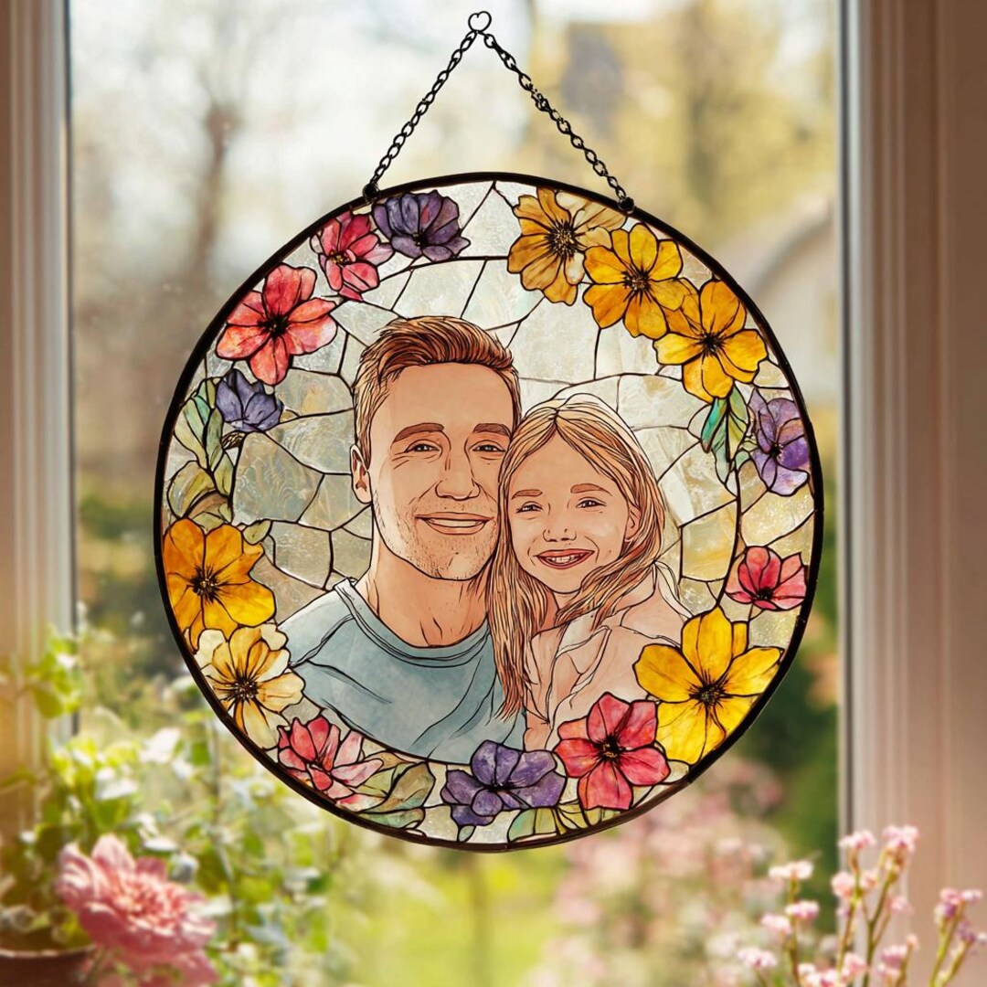 Custom Family Portrait Stain Glass Suncatcher – Faux Stained Glass ...