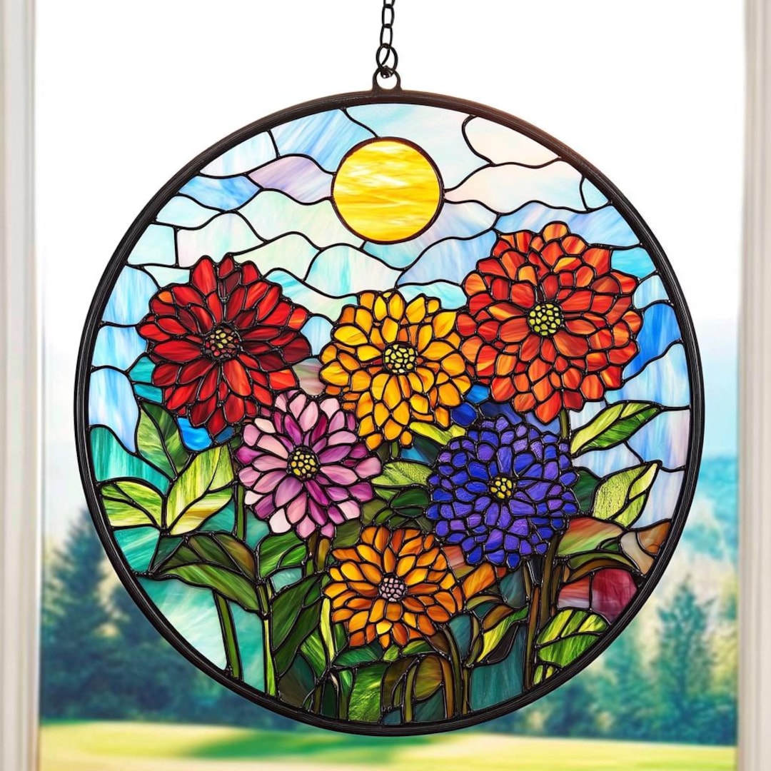 Dahlia Flowers Glass Suncatcher: Flower Lover Decor - Etsy