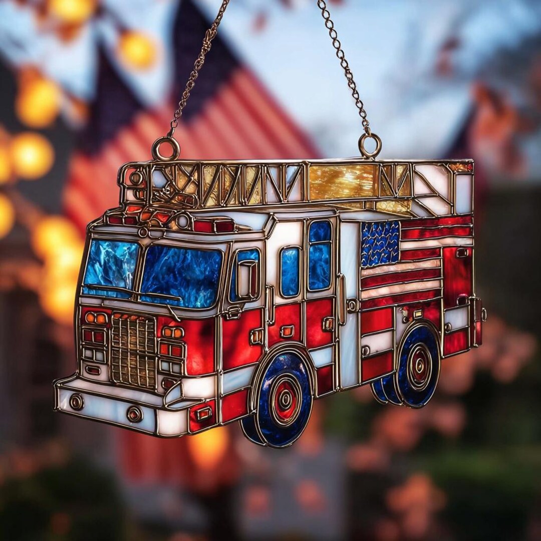 Fire Truck Suncatcher: Faux Stained Glass Acrylic Window Decor - Etsy