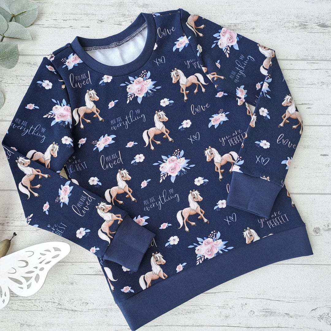 Girls' Sweater With Horses, Horse Shirt Dark Blue, Sweatshirt for Girls ...