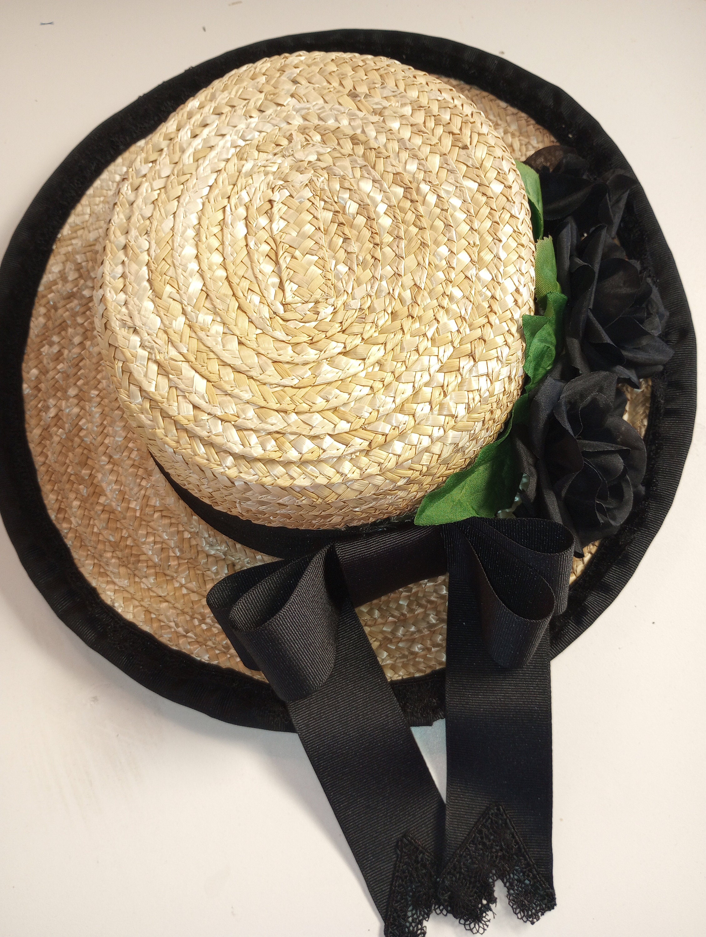 Custom Colors Straw Women Boater Hat Victorian Edwardian Lolita Cosplay ...