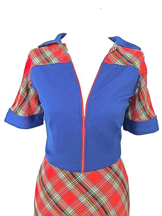 1970's vintage retro red/blue Scottish tartan midi sk… - Gem