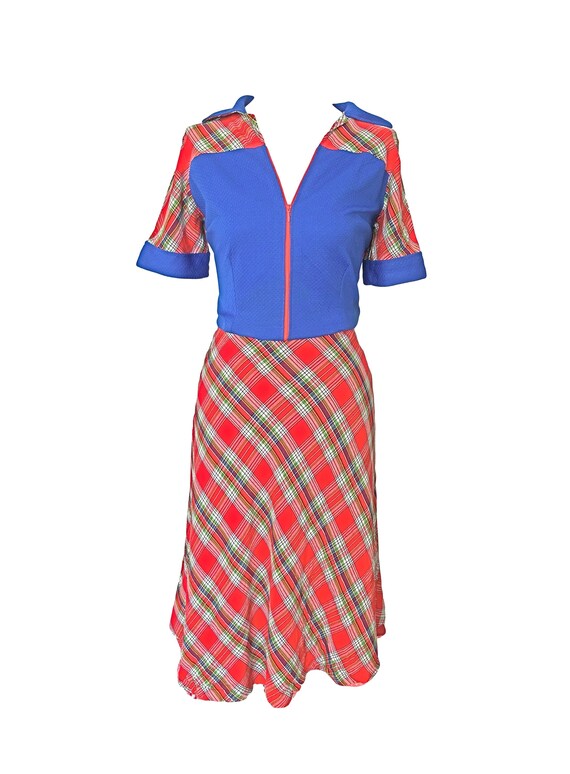 1970's vintage retro red/blue Scottish tartan midi sk… - Gem