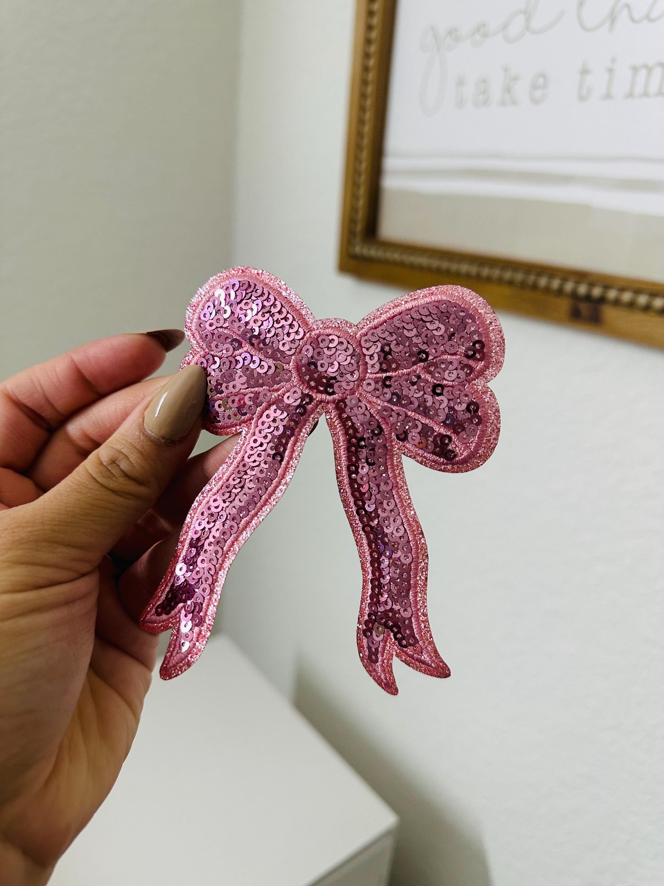 Small Pink Bow | Bow Iron on Patch | Sequin Bow | Sweater Patches ...
