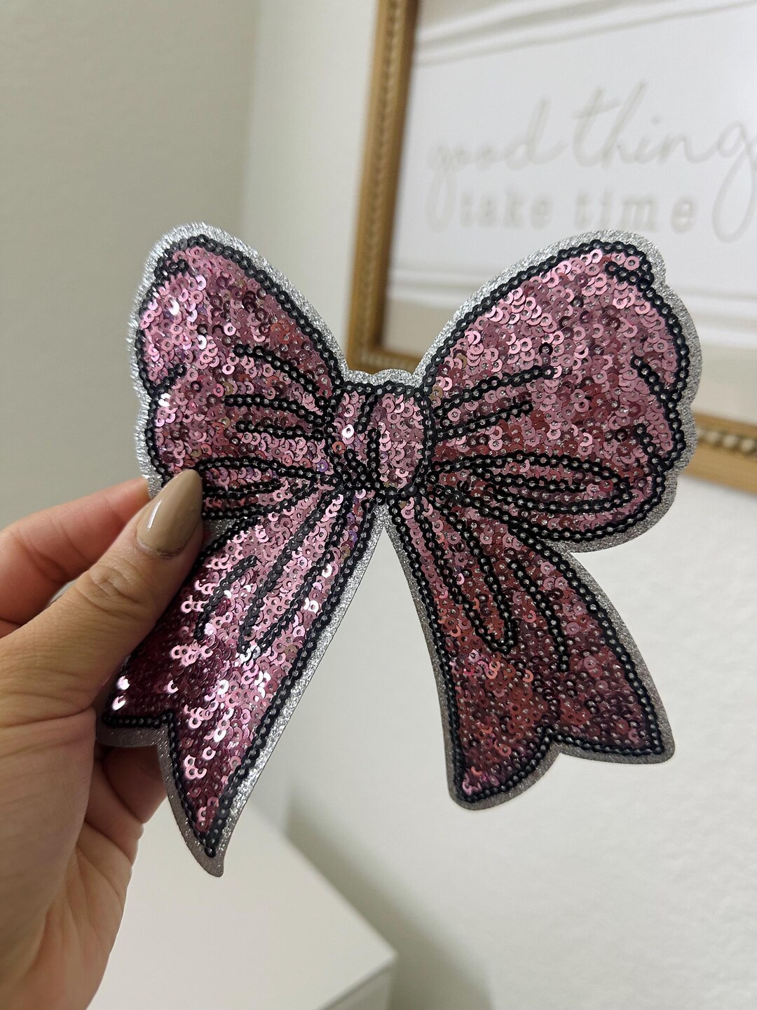 Pink Bow Patches | Side Bow Patches | Sequin Bow | Iron on Patches - Etsy