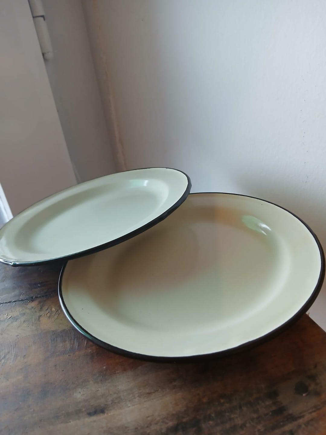 Pair of Enamelware Plates Dishes - Set of 2 Enamelled Metal Plates ...
