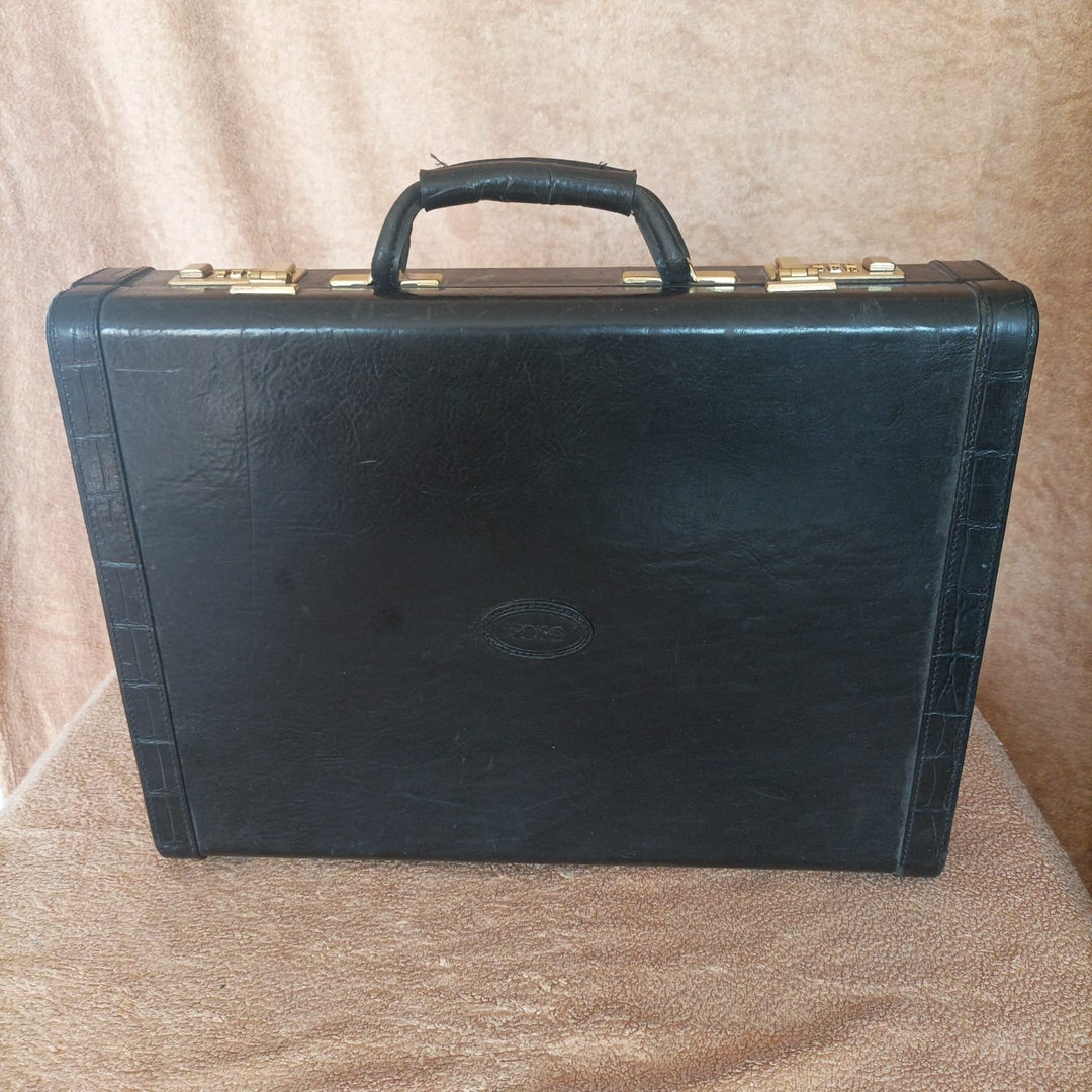 Vintage Briefcase Diplomatic Black Briefcase- Vintage Black Suitcase ...