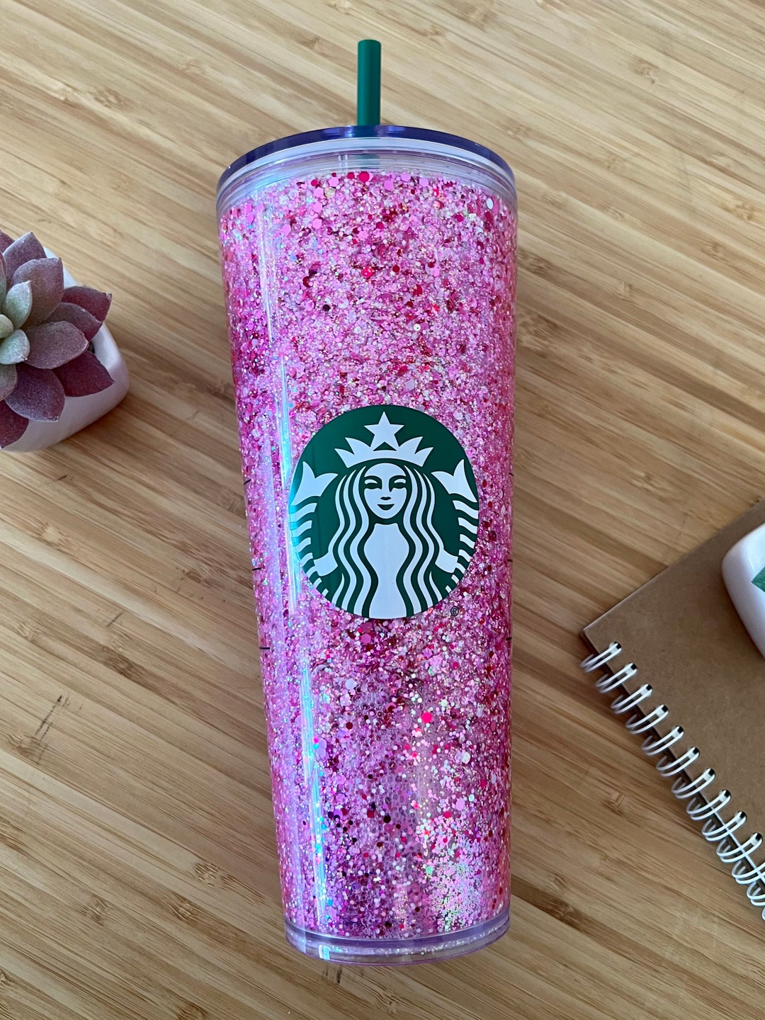 Pink Glitter Venti Confetti Snow Globe Tumbler 24oz Insulated - Etsy